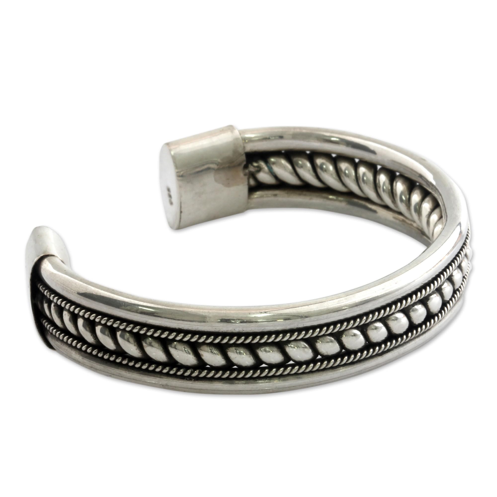 NOVICA Artisan Handcrafted Sterling Silver Cuff Bracelet Modern Bali No Stone Indonesia Balinese Traditional [6 in L (end to End) x 0.6 in W] ' Strength of Celuk'