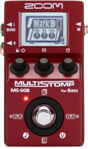 zoom ms-60b multistomp bass guitar effects pedal, single stompbox size, 58 built-in effects, tuner