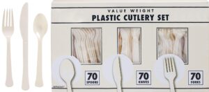 vanilla creme plastic heavy weight assorted cutlery (200 count) - premium disposable plastic and sturdy cutlery, perfect for home use and all kinds of occasions