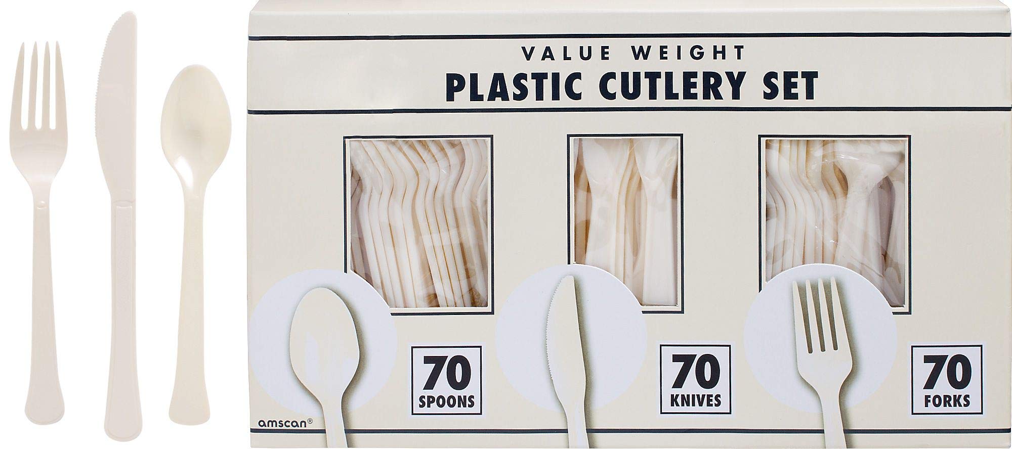 Vanilla Creme Plastic Heavy Weight Assorted Cutlery (200 Count) - Premium Disposable Plastic and Sturdy Cutlery, Perfect for Home Use and All Kinds of Occasions