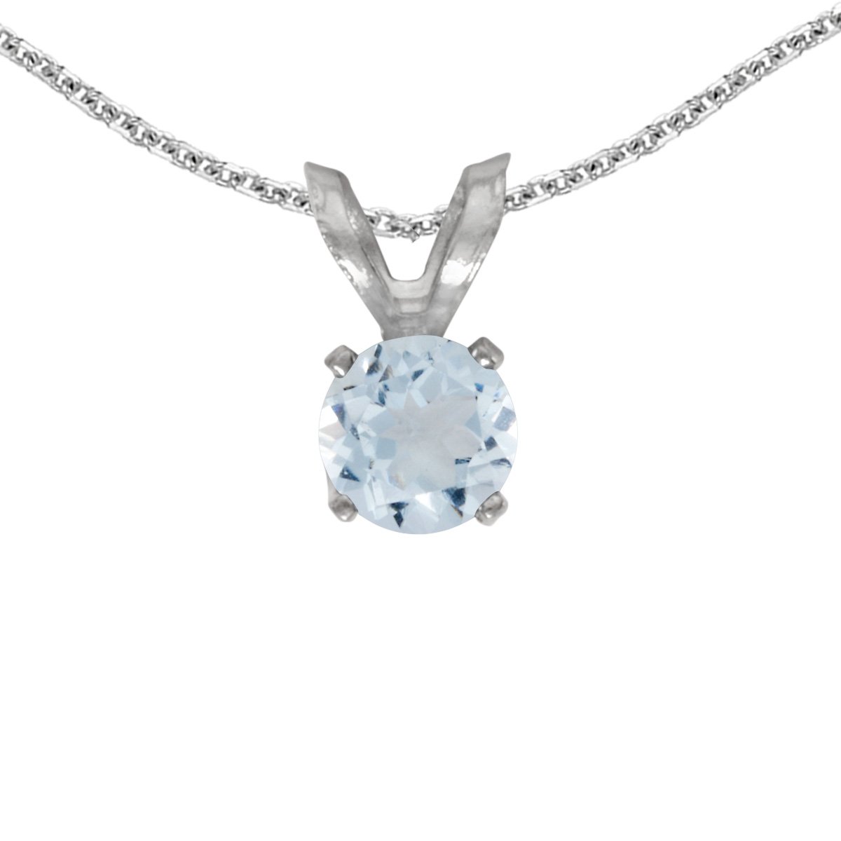 10k White Gold Round Aquamarine Pendant with 16" Chain