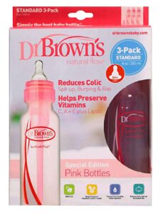 dr browns natural flow standard pink 4oz bottle- 3 pack