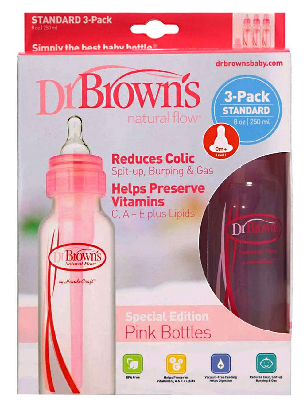 Dr Browns Natural Flow Standard Pink 4oz Bottle- 3 Pack