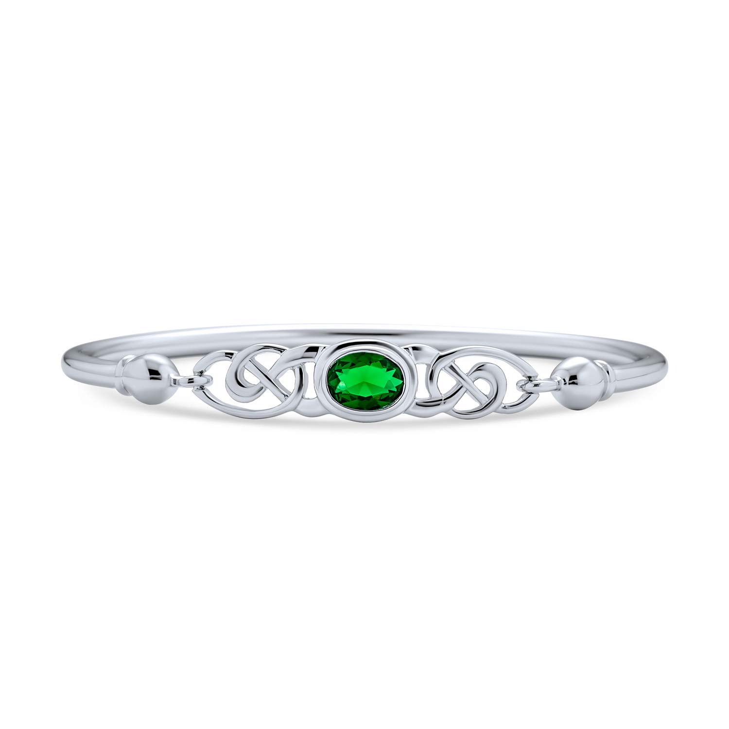 Couples Green Emerald CZ BFF Infinity Irish Celtic Love Knot Bangle Bracelet For Women Teen .925 Sterling Silver