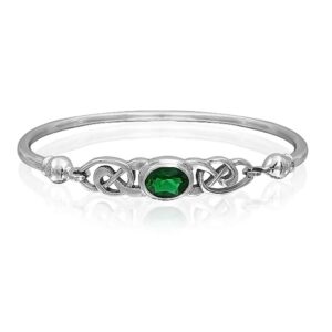 Couples Green Emerald CZ BFF Infinity Irish Celtic Love Knot Bangle Bracelet For Women Teen .925 Sterling Silver