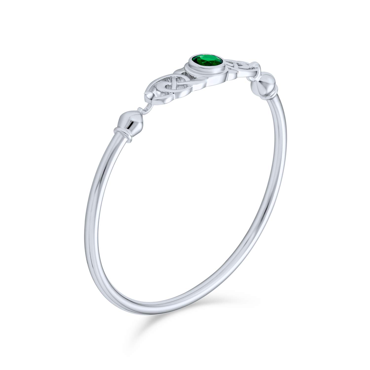 Couples Green Emerald CZ BFF Infinity Irish Celtic Love Knot Bangle Bracelet For Women Teen .925 Sterling Silver