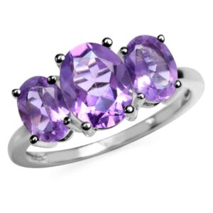 silvershake 3.17ct. 3 stone natural oval shape african amethyst 925 sterling silver ring size 7