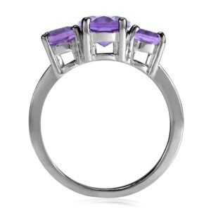 Silvershake 3.17ct. 3 Stone Natural Oval Shape African Amethyst 925 Sterling Silver Ring Size 7