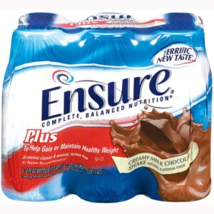 ensure plus complete balanced nutrition drink, creamy milk chocolate shake, 8 oz bottles, 24 pk