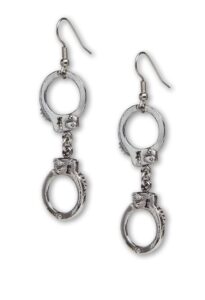 handcuff dangle earrings silver finish pewter on fish hook earring wires