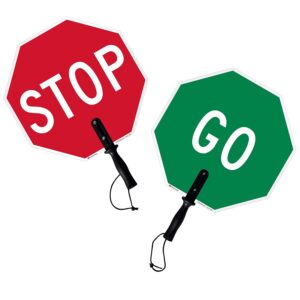 SmartSign - K-2197H-EG-PDH18 "Stop - Go" Double Sided Paddle | 18" 3M Engineer Grade Reflective Aluminum Green/Red on White