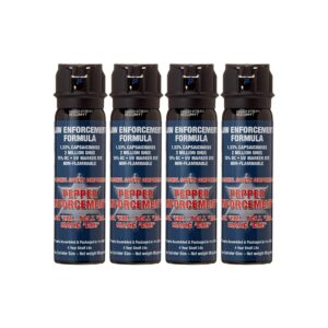 Pepper Enforcement 4 oz. Splatter Stream Pepper Spray for Self Defense 4 Pack - Maximum Strength 10% OC Formula, Flip Top Safety Tactical Design, Personal Protection Devices