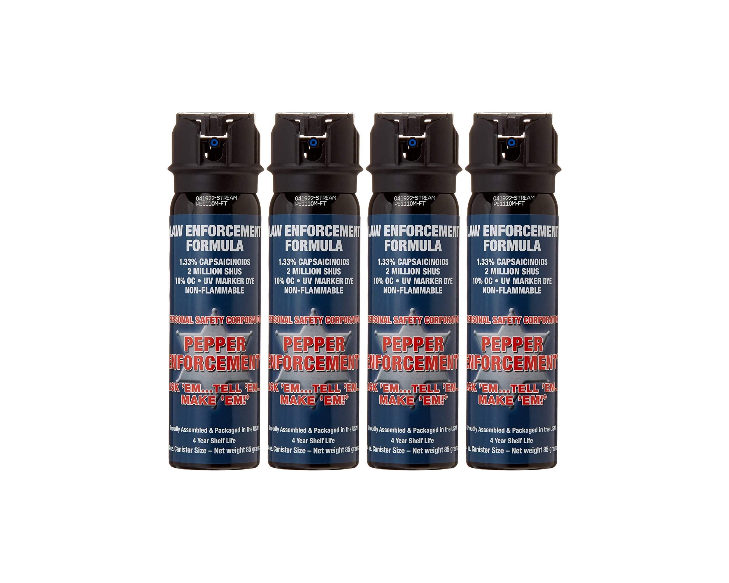 Pepper Enforcement 4 oz. Splatter Stream Pepper Spray for Self Defense 4 Pack - Maximum Strength 10% OC Formula, Flip Top Safety Tactical Design, Personal Protection Devices