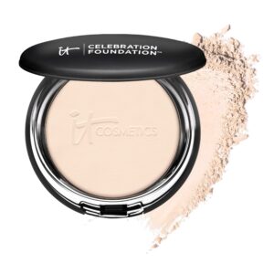 it cosmetics celebration foundation, fair (w) - full-coverage, anti-aging powder foundation - blurs pores, wrinkles & imperfections - with hydrolyzed collagen & hyaluronic acid - 0.3 oz compact