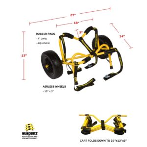 Suspenz Kayak Canoe Transport Trailer, DLX Kayak Cart, Trolley with Airless Wheels and Straps, Weight Capacity 150 lbs, (22-0044)