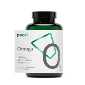 puori omega 3 fish oil - ultra pure 2000mg - 120 softgels - heart, brain and eye health supplement - burpless, ifos certified, non-gmo capsules - o3 - 2000mg epa 1250mg dha 500mg