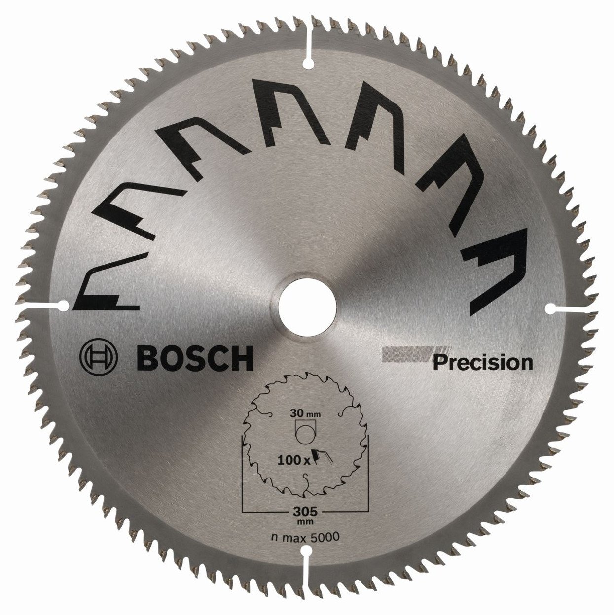 Bosch 2609256B60 Precision Circular Saw Blade with 100 Teeth - Carbide - Clean Cut - Diameter 305 mm - Bore 30 mm - Cutting Width 2.5 mm