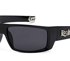 Locs Men's Original All Black Hardcore Sharp Square OG Sunglasses, Wrap