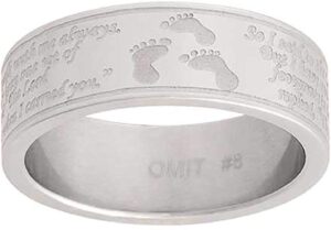 j127 - ctr ring stainless steel "footprints" full poem (7.5)