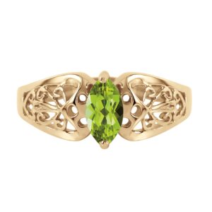 galaxy gold gg 14k yellow gold filigree ring with natural marquis-shaped peridot - size 6.5