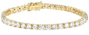 amazon essentials yellow gold plated sterling silver round cut cubic zirconia tennis bracelet (4mm), 7" (previously amazon collection)