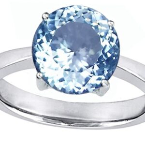 Star K Large Solitaire Big Stone Ring with 10mm Round Simulated Aquamarine Sterling Silver Size 5