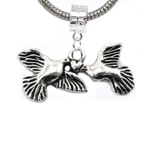 Sexy Sparkles Love Birds Flying Dove/Pigeon Charm Dangle Bead for Snake Chain Charm Bracelet