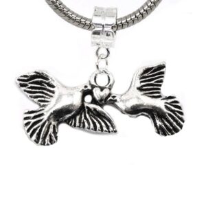 sexy sparkles love birds flying dove/pigeon charm dangle bead for snake chain charm bracelet