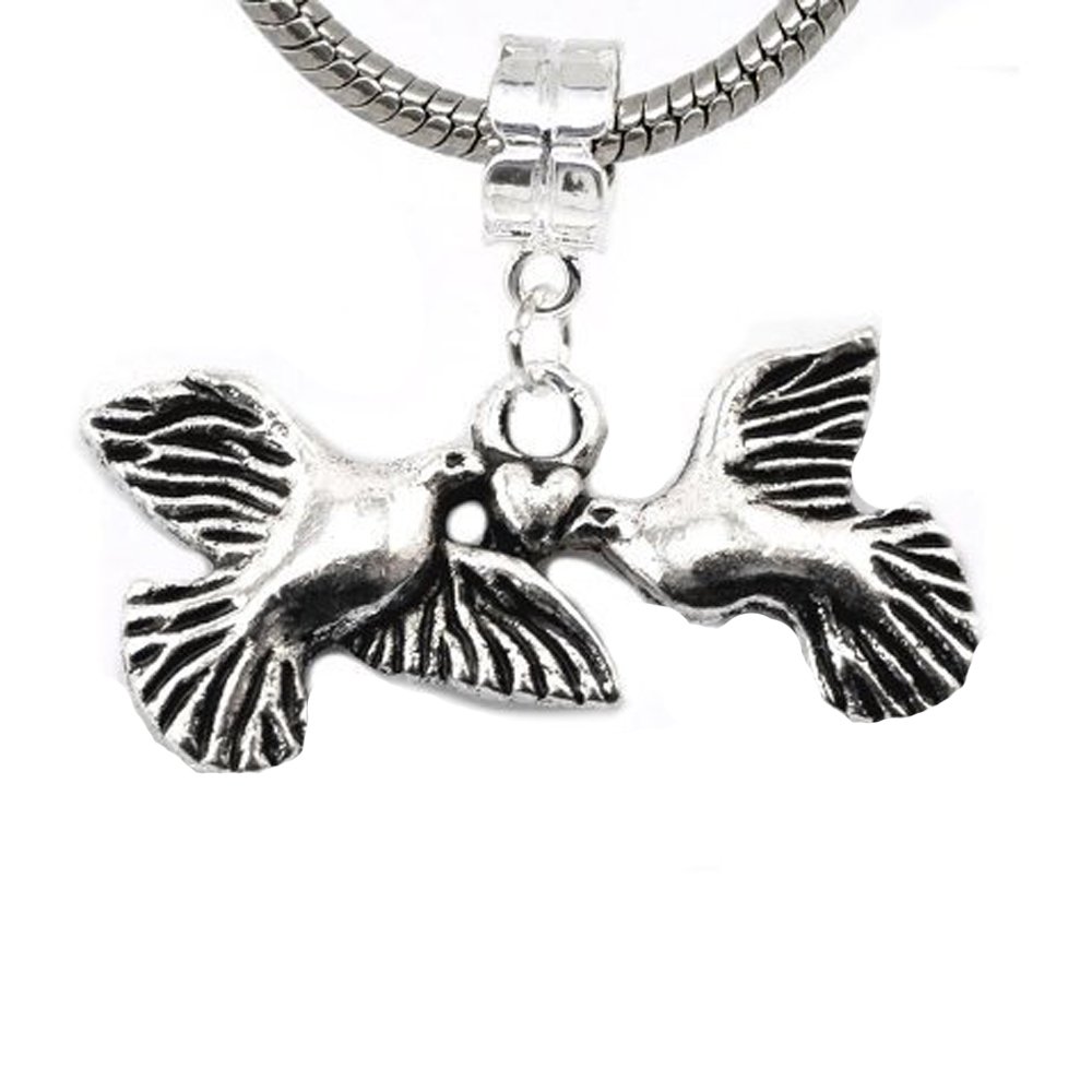 Sexy Sparkles Love Birds Flying Dove/Pigeon Charm Dangle Bead for Snake Chain Charm Bracelet