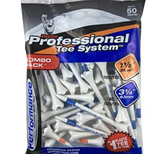 Pride Professional Tee System Plastic Golf Tees (Pack of 50), 40 Count 3-1/4-Inch + 10 Count 1-1/2-Inch,White