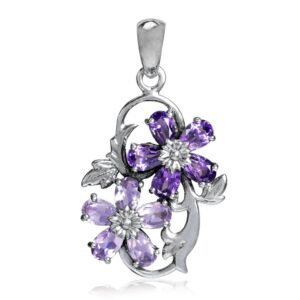 silvershake natural african amethyst 925 sterling silver flower leaf pendant