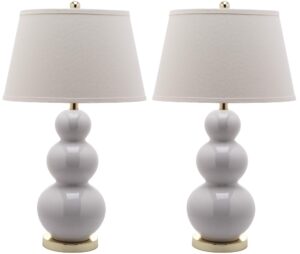 safavieh lighting collection pamela modern contemporary white triple gourd ceramic 27-inch bedroom living room home office desk nightstand table lamp set of 2 (led bulbs included)