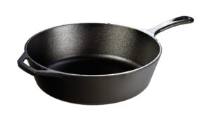 lodge 5 quart pre-seasoned cast iron deep skillet - signature teardrop handle & assist handle - use in the oven, on the stove or grill, or over a campfire - black