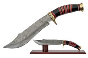 szco supplies 14" damascus striped bowie blade knife with stand, multicolor, one size, dm-1056