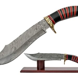 Szco Supplies 14" Damascus Striped Bowie Blade Knife with Stand, Multicolor, One Size, DM-1056