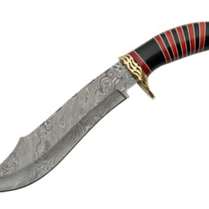 Szco Supplies 14" Damascus Striped Bowie Blade Knife with Stand, Multicolor, One Size, DM-1056