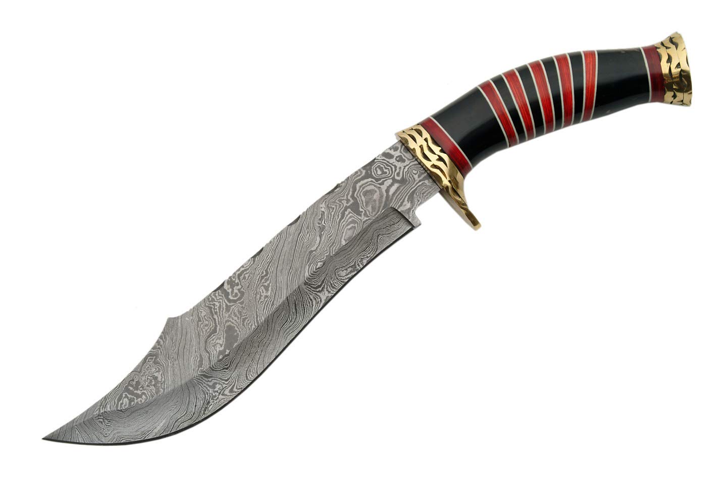 Szco Supplies 14" Damascus Striped Bowie Blade Knife with Stand, Multicolor, One Size, DM-1056