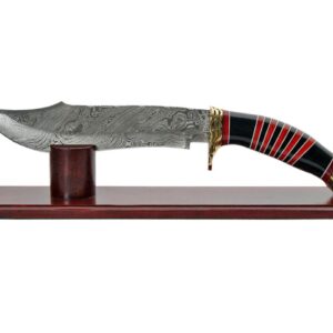 Szco Supplies 14" Damascus Striped Bowie Blade Knife with Stand, Multicolor, One Size, DM-1056