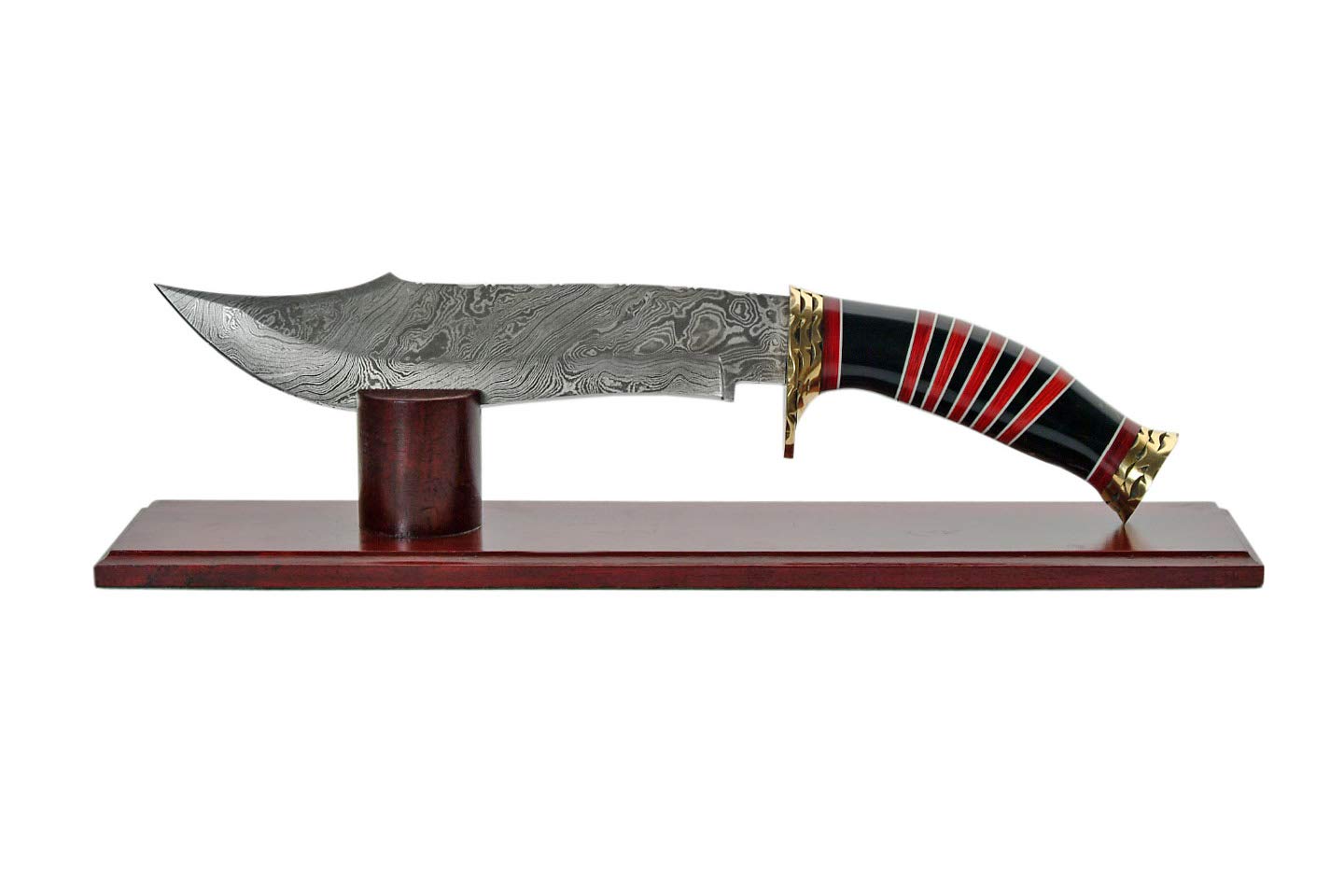 Szco Supplies 14" Damascus Striped Bowie Blade Knife with Stand, Multicolor, One Size, DM-1056