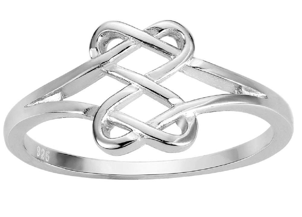 CloseoutWarehouse 925 Sterling Silver Hearts Infinity Fusion Ring (Comes in Colors) (Silver, 8)