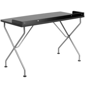 flash furniture black computer desk with raised border and silver metal frame