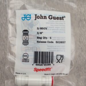 John Guest 3/8" One Way Check Valve RO Reverse Osmosis Water Filter NSF Certified