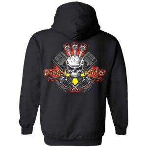 diesel life - men's injector skull hoodie - black/red/yellow - small