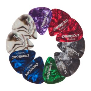 chromacast pearl celluloid guitar pick 10 pack, medium gauge (.73mm)