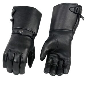 milwaukee leather men's gauntlet motorcycle hand gloves- deerskin long cuff with snap closure thermal lined-sh857 - large