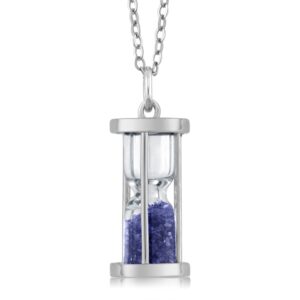 gem stone king 925 sterling silver diamond & gemstone birthstone dust hourglass necklace for women with 18 inch silver chain - color blue