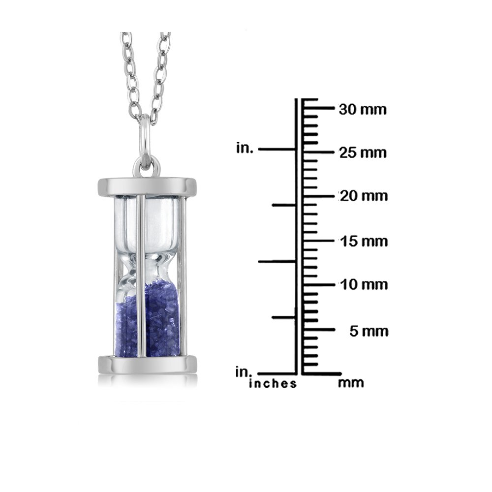 Gem Stone King 925 Sterling Silver Diamond & Gemstone Birthstone Dust Hourglass Necklace For Women With 18 Inch Silver Chain - Color Blue