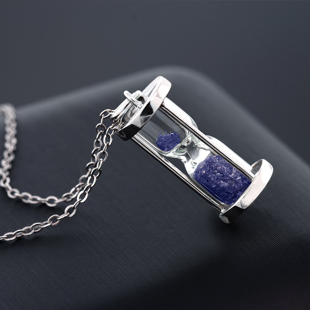 Gem Stone King 925 Sterling Silver Diamond & Gemstone Birthstone Dust Hourglass Necklace For Women With 18 Inch Silver Chain - Color Blue