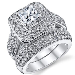 1 carat princess cut cubic zirconia sterling silver 925 wedding engagement ring band set 8