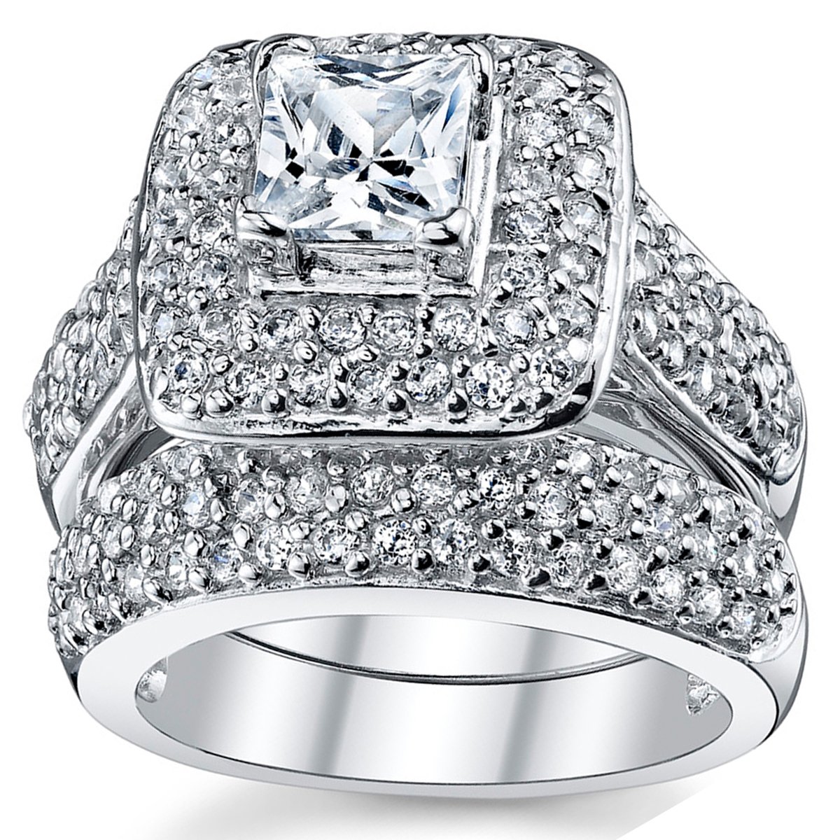 1 Carat Princess Cut Cubic Zirconia Sterling Silver 925 Wedding Engagement Ring Band Set 8